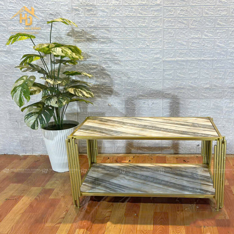 Bàn Sofa Mặt Đá Vân Mây Chân Sắt 2 Tầng (Nhiều Mẫu)